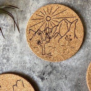 Desert Themed Engraved Cork Coaster Set Absorbent Modern Coasters Cork ...