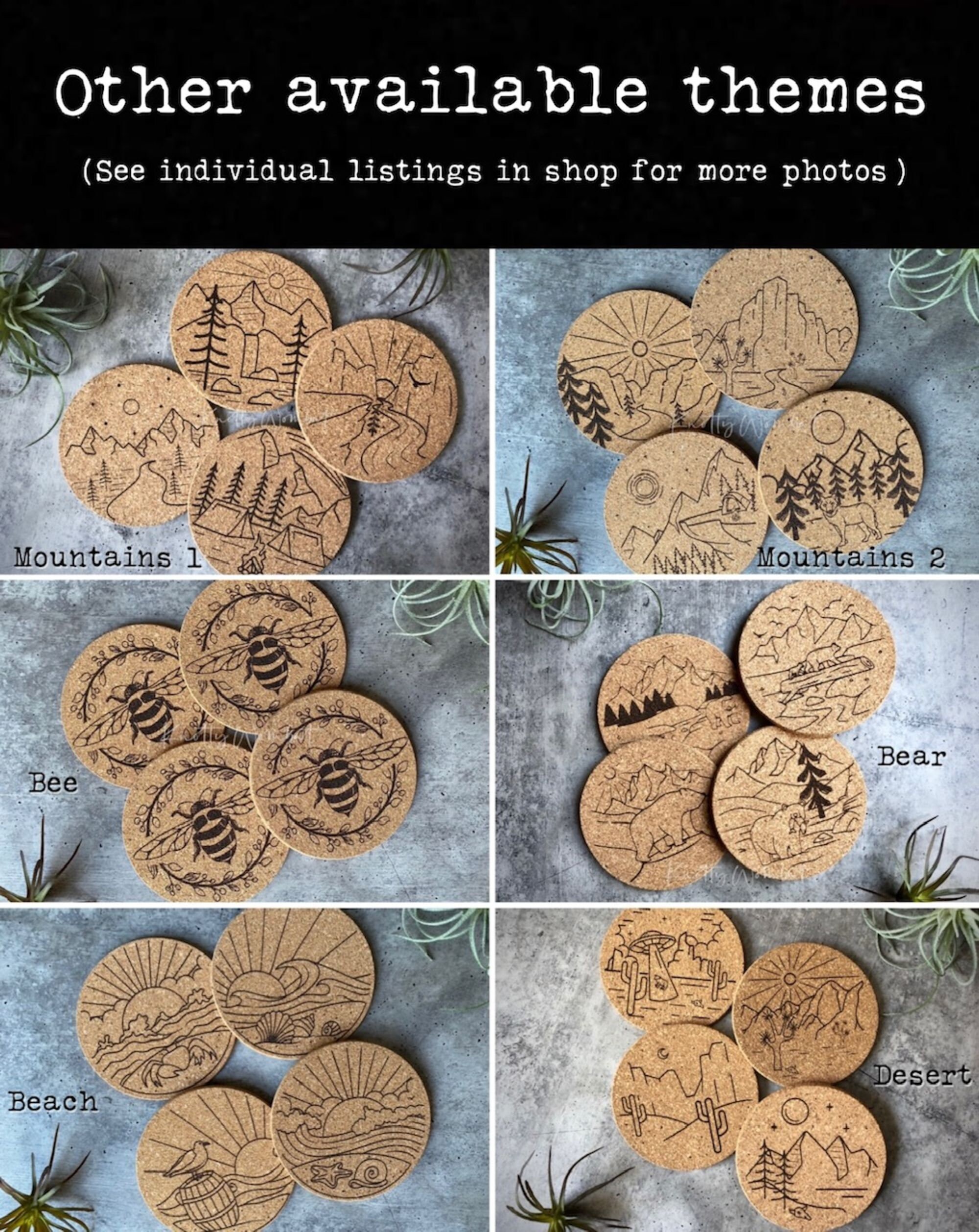 Beach Themed Cork Coasters Set Absorbent Coaster Set | Etsy