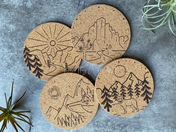 Mountains 2 Themed Cork Coasters Set Absorbent Coaster Set - Etsy