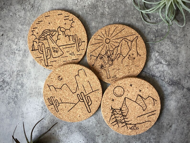 Desert Themed Engraved Cork Coaster Set Absorbent Modern - Etsy