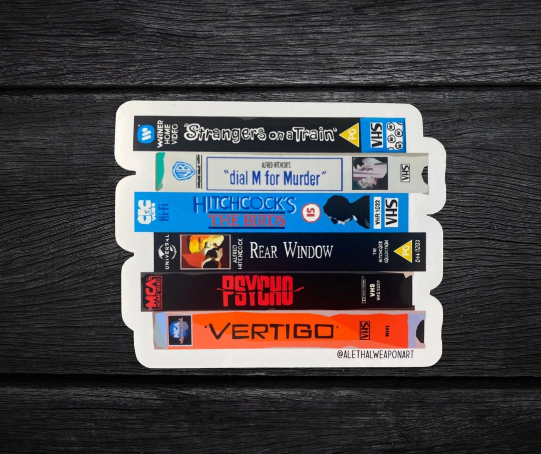 Alfred Hitchcock VHS Stack Vinyl Sticker | Classic Horror Movies VHS ...