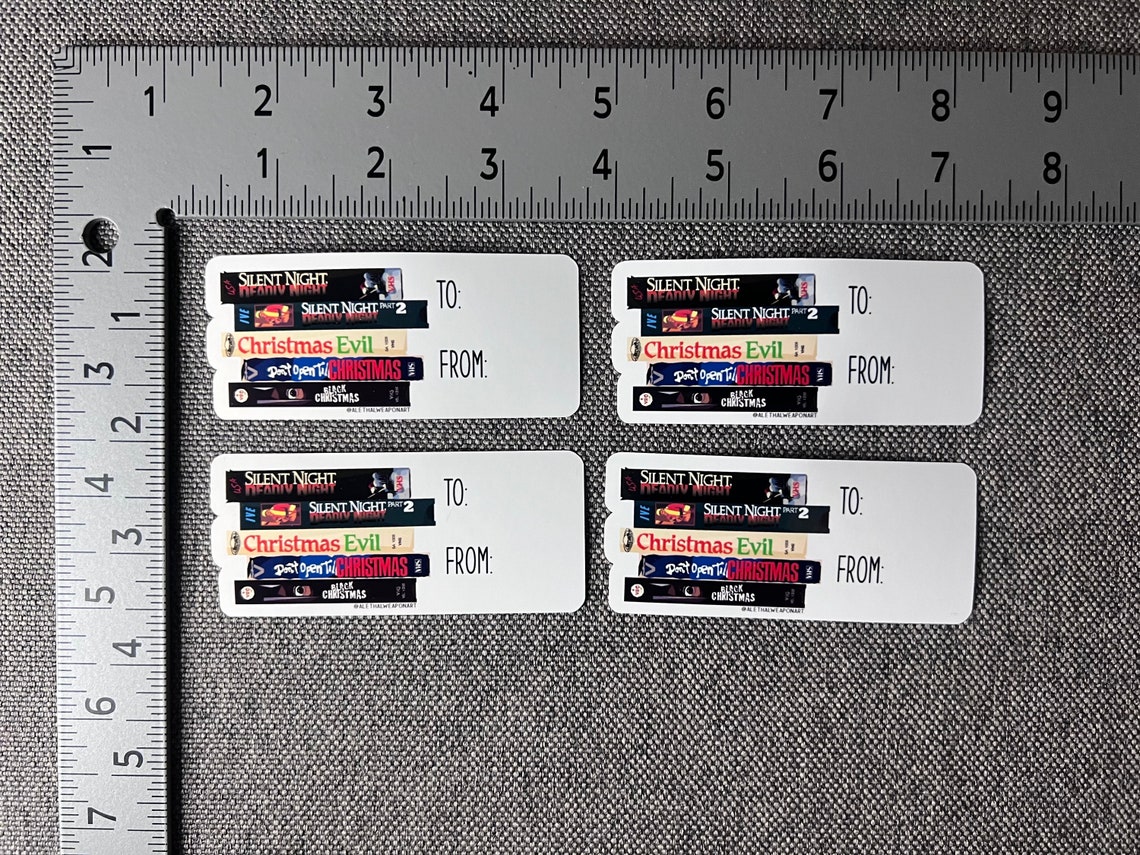 Horror Christmas Movies VHS Stack Gift Tag | Horror Gift Tag Sticker ...