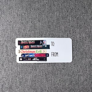 Horror Christmas Movies VHS Stack Gift Tag | Horror Gift Tag Sticker ...