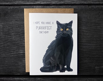Cat Happy Birthday Card Black Cat Birthday Card Cute Card Custom ...