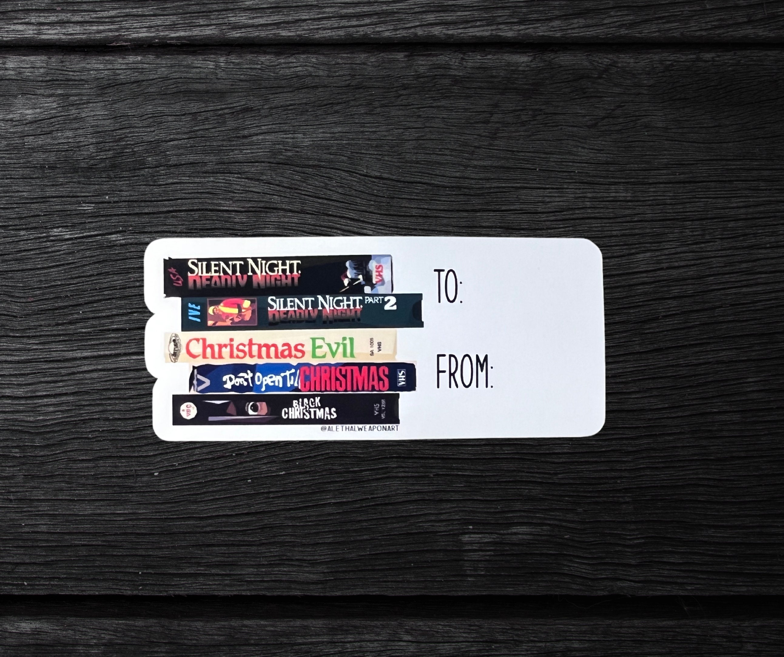 Horror Christmas Movies VHS Stack Gift Tag | Horror Gift Tag Sticker ...