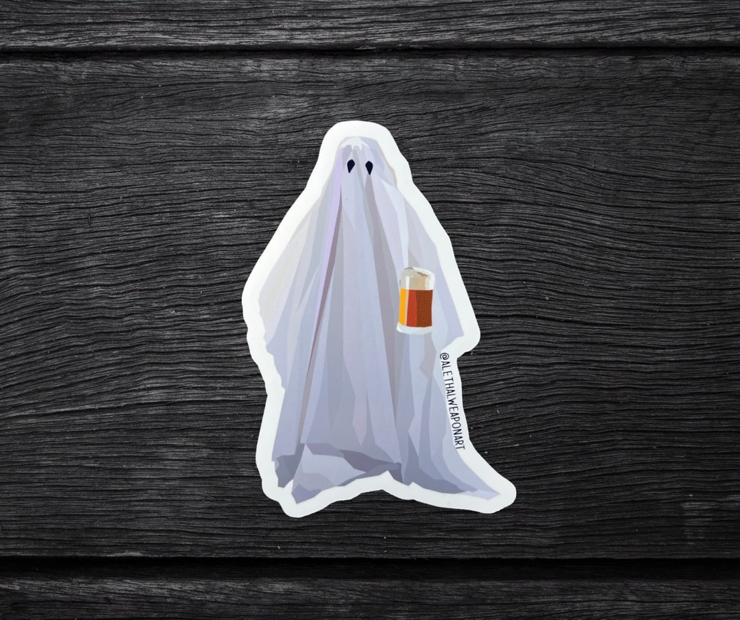 Spooky Ghost With Beer Vinyl Sticker | Halloween Stickers | Die Cut ...