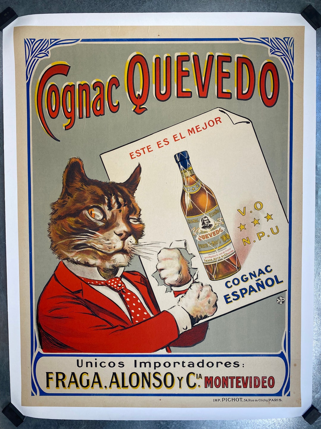 Vintage Original Spanish Cognac Quevedo Poster on Linen - Etsy