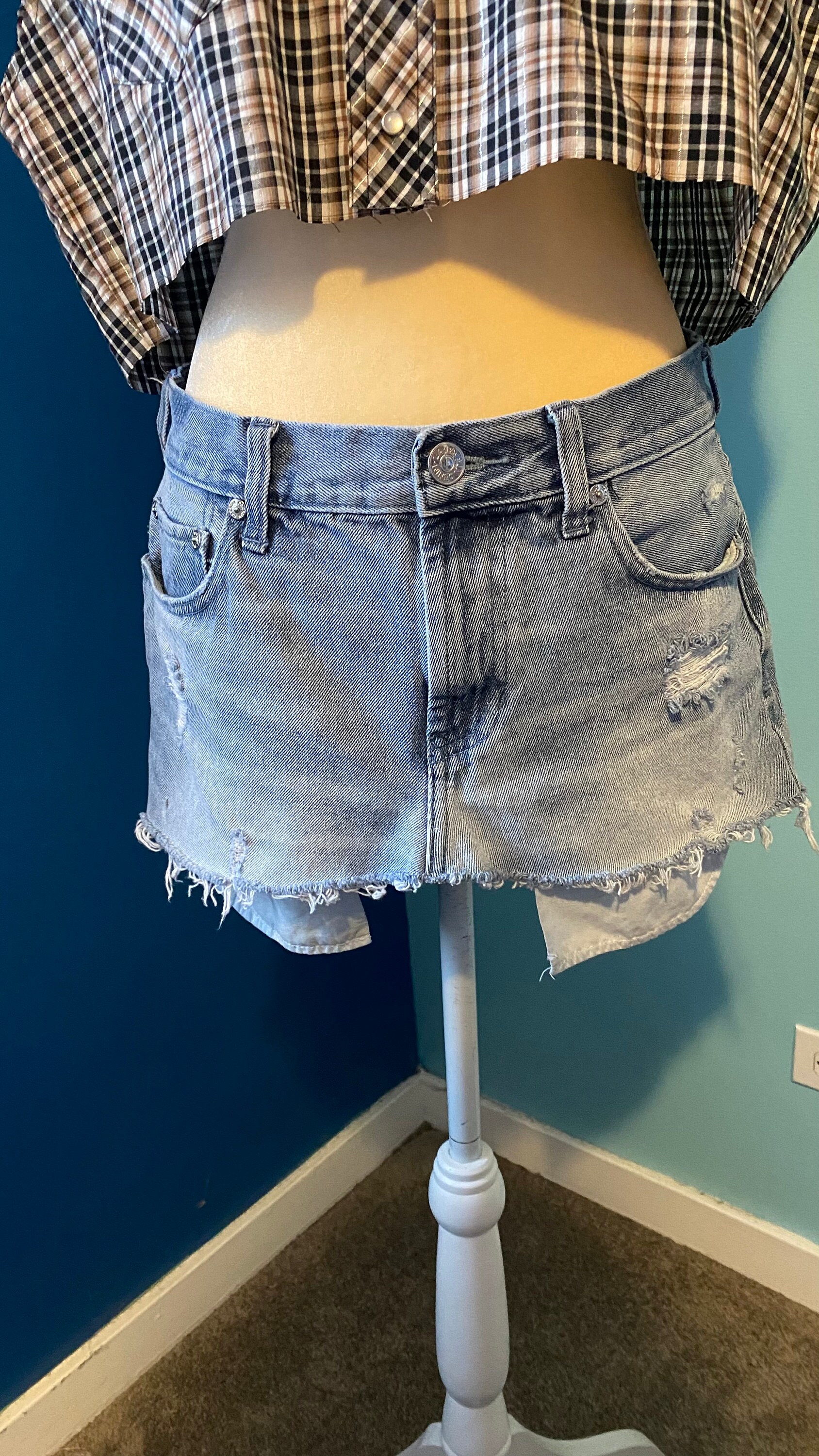 Y2K Micro Mini, Denim Skirt, Upcycled Jeans, Distressed, Fade, Low ...