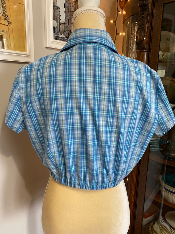 Reworked 70s Crop Top, Women's Vintage, Blue Plaid, B… - Gem