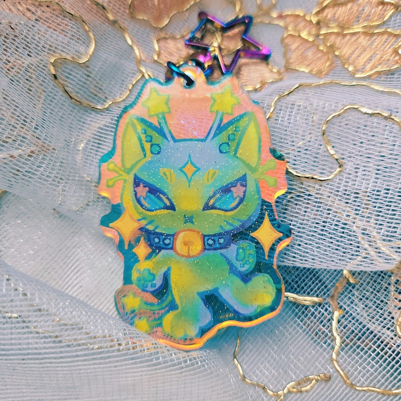 Holographic Alien Kitty Keychain 2.5" - Etsy