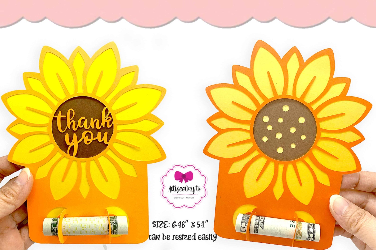 Sunflower Money Gift Card SVG Cut Money Gift Card Thank You - Etsy Hong ...