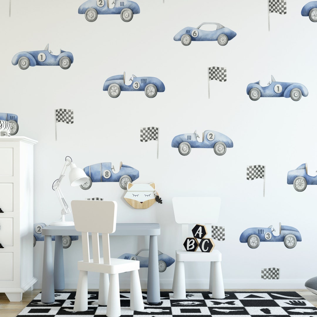 Race Cars Decal - Wall Decal Set for Kids Decor, Wall Stickers, Kids ...