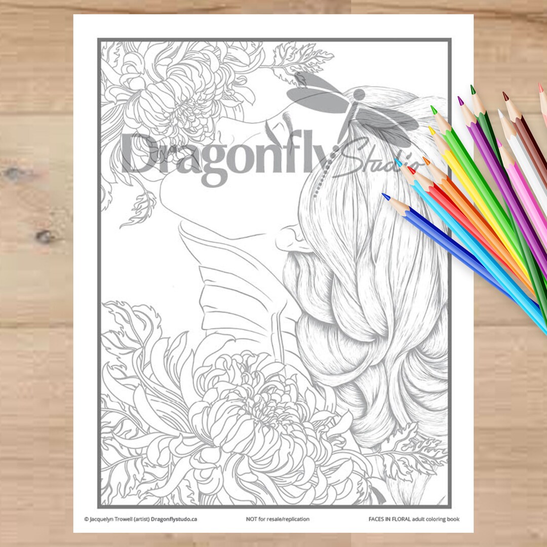 BREATHE, Faces in Floral (PDF Instant Download, Coloring Pages, Adult ...