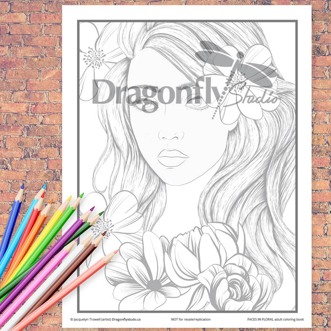 INNOCENCE TWO, Faces in Floral (PDF Instant Download, Coloring Pages ...