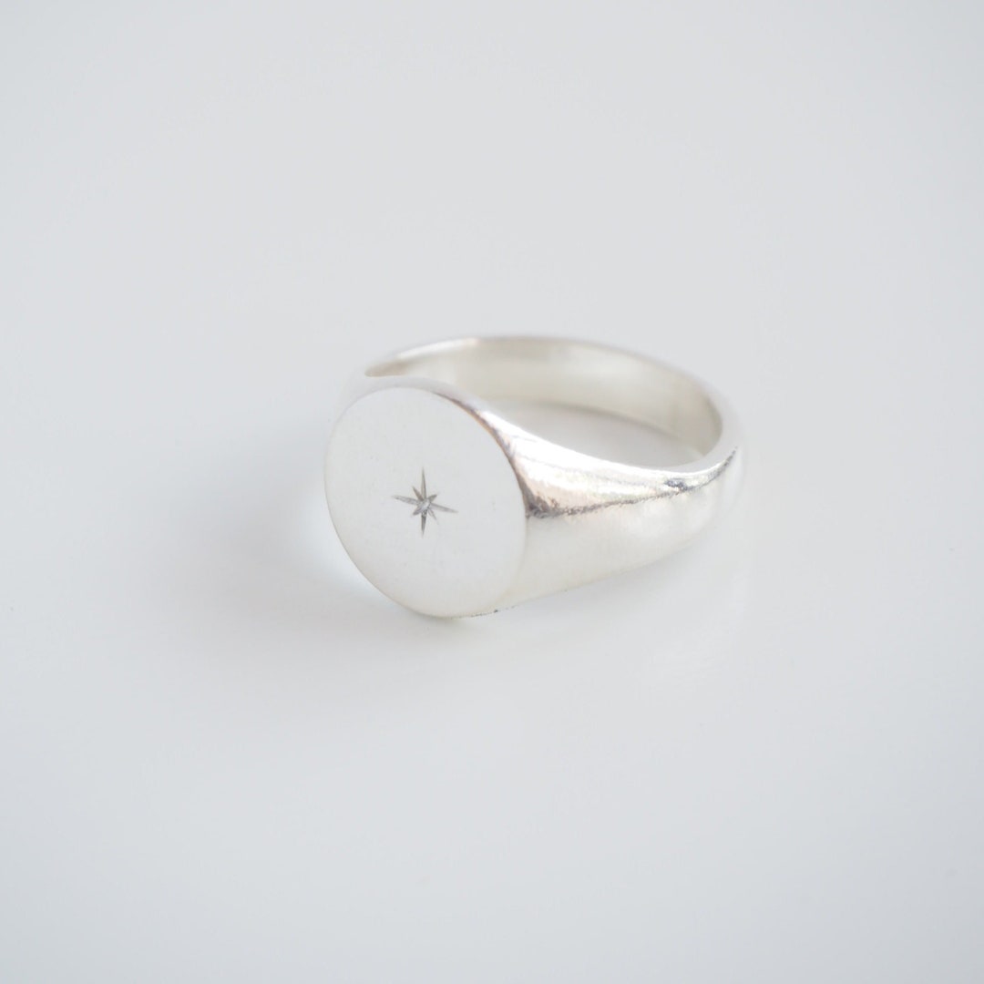 Star Signet Ring, Sterling Silver, Hand Engraved Start, Signet Chunky ...