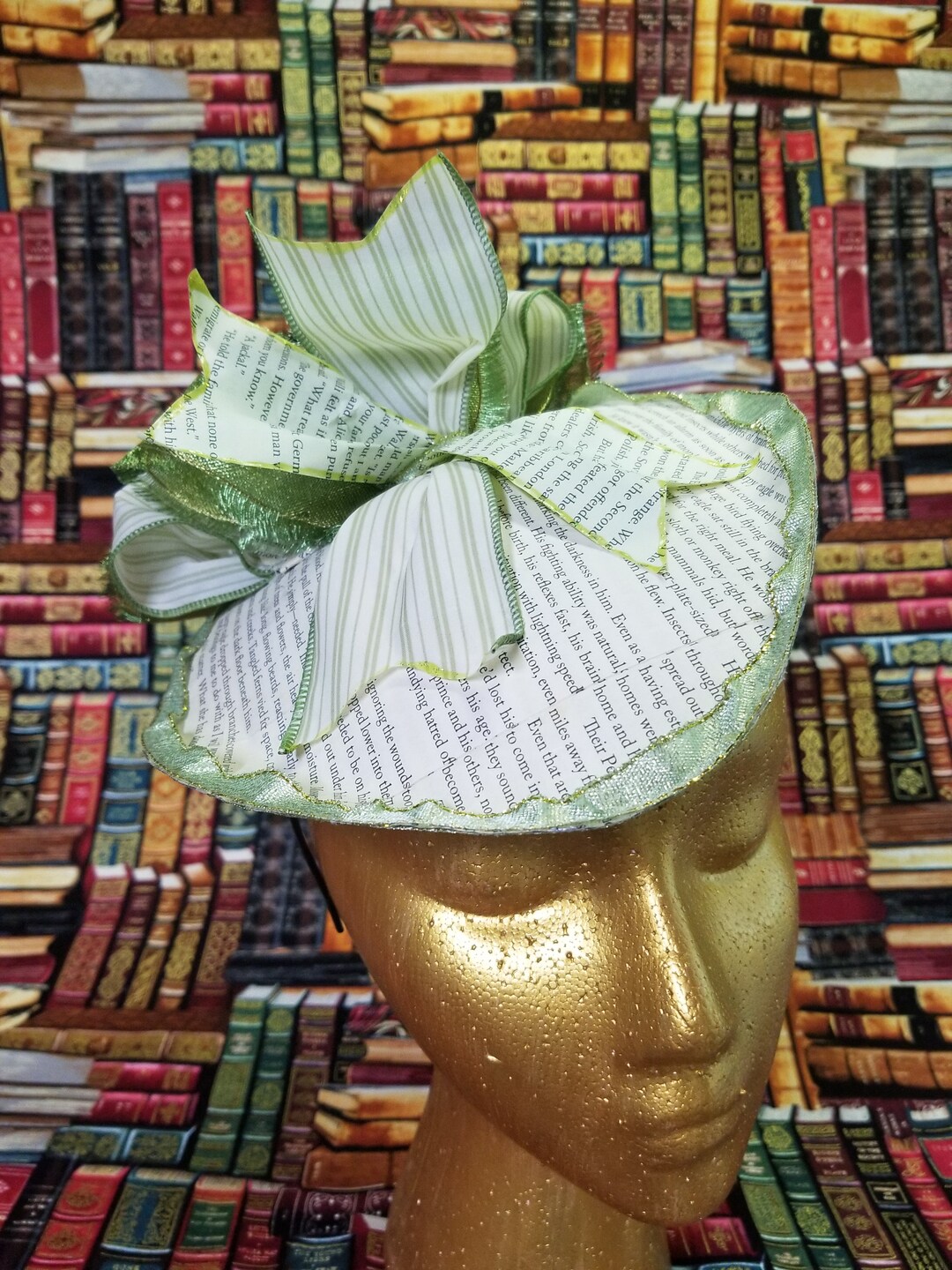 Sage Green Book Page Saucer Hat - Etsy