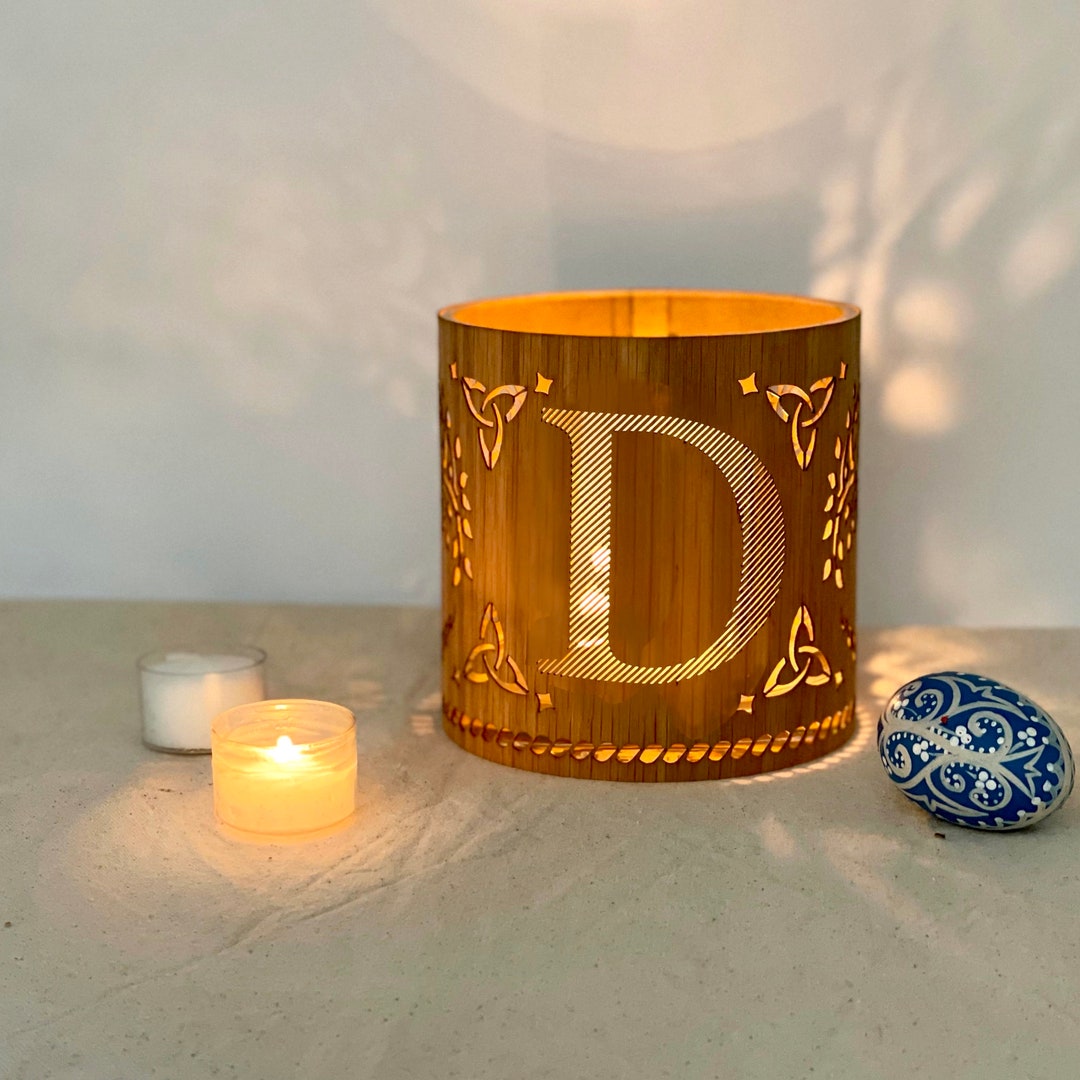 Letter D Candle Lantern Memorial Tree of Life Candle Holder Natural ...