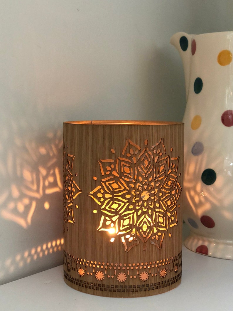Mandala Small Candle Lantern for Cozy Nights in Wood and Glass - Etsy ...