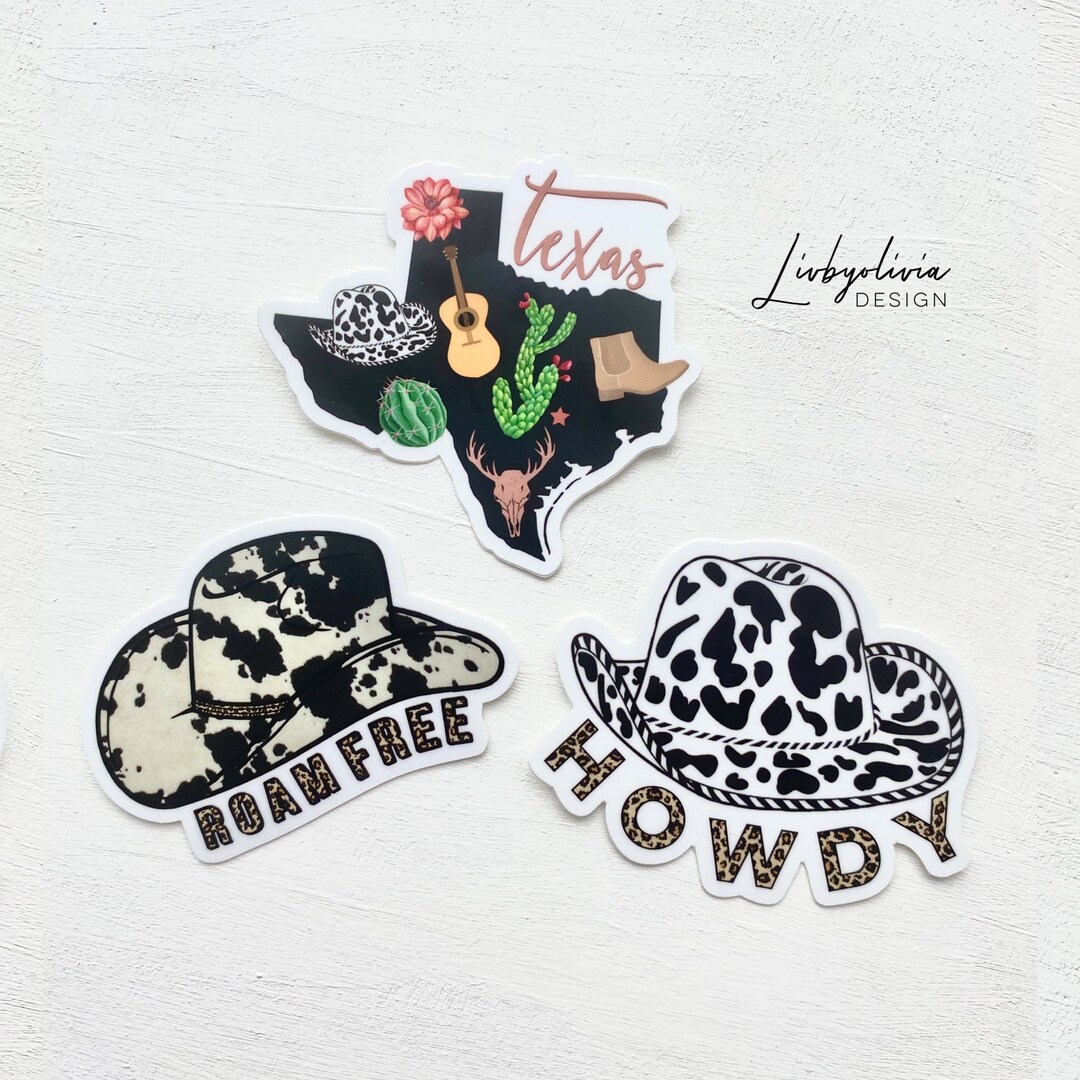 Western Sticker Pack, Cow Print Cowgirl Hat Sticker, Texas Sticker ...