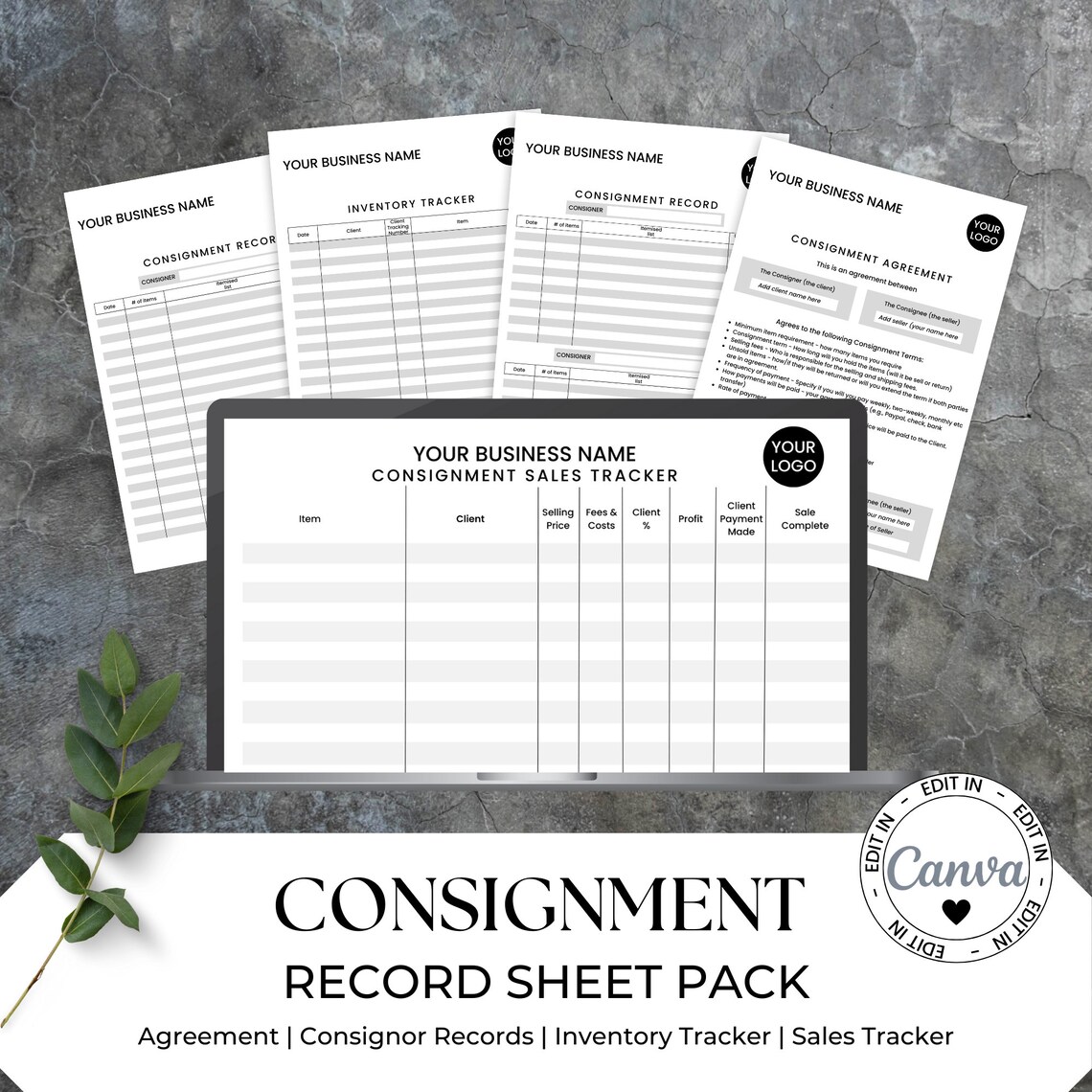 Editable Consignment Record - Keeping Pack, Agreement, Sales Tracker ...