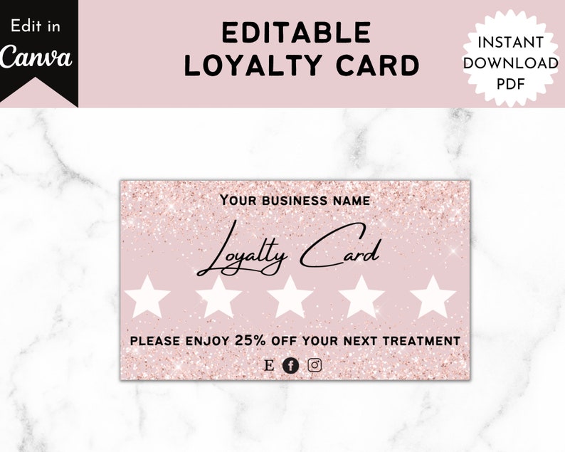 Rose Gold Editable Loyalty Card Template, Customizable Rewards Card ...
