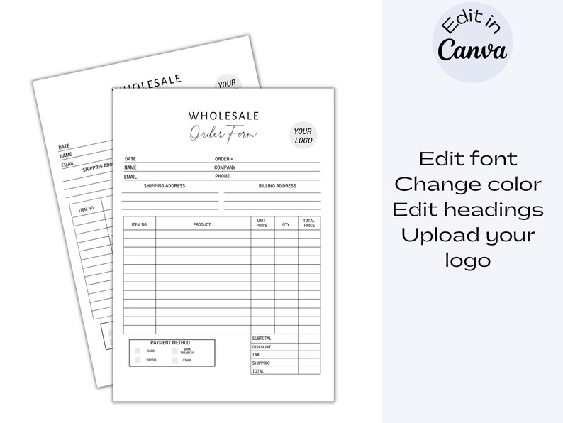 Wholesale Order Form Template, Canva Editable Order Sheet Template ...