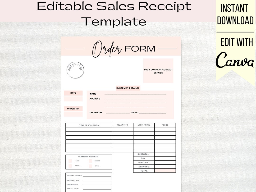 Editable Order Form Template Pink, Printable and Customizable Order ...