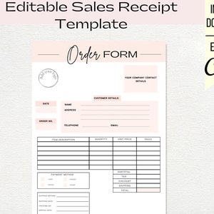 Editable Order Form Template Pink, Printable and Customizable Order ...