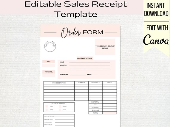 Editable Order Form Template Pink Printable and Customizable | Etsy