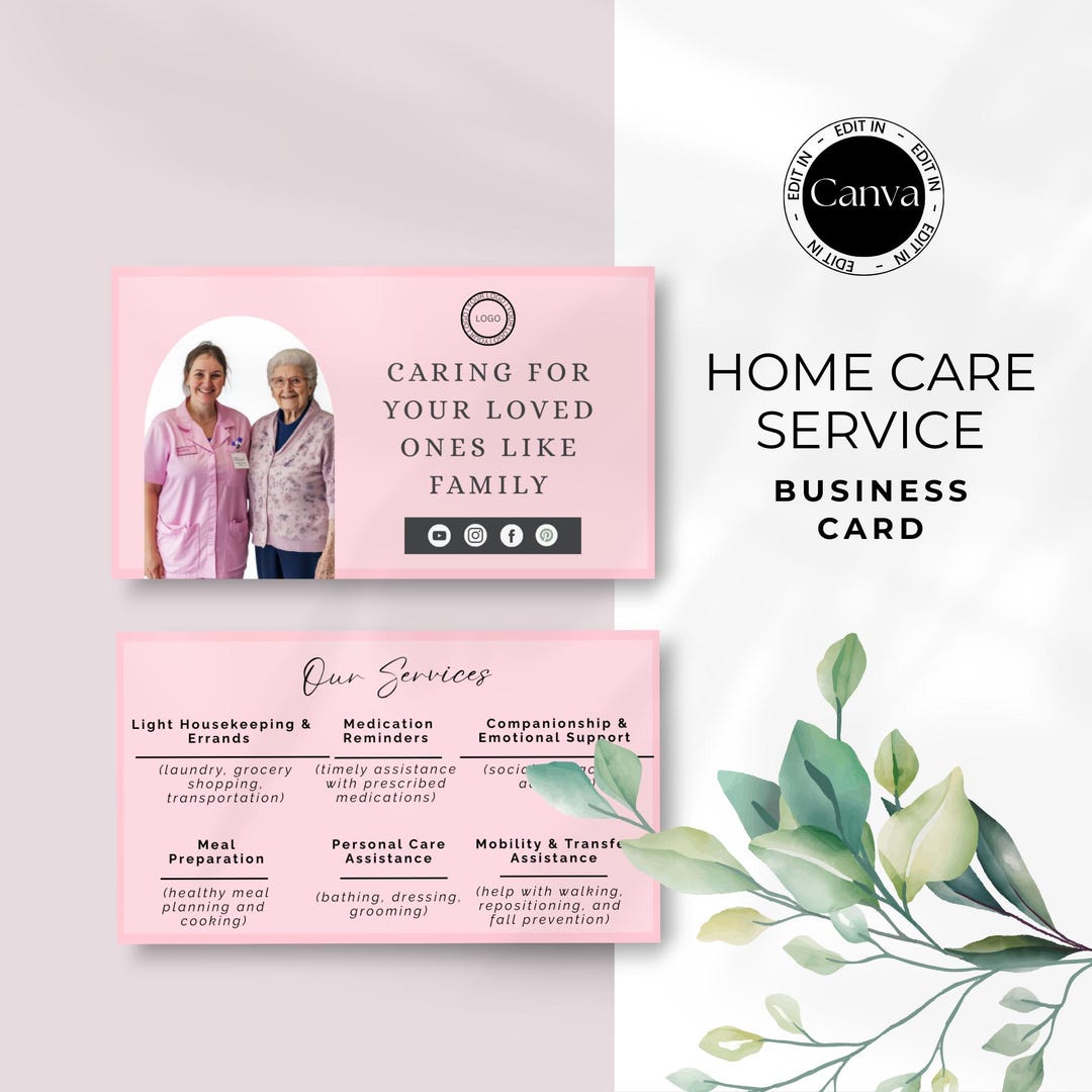 Caregiver Business Card, Home Care Service Business Card, Elderly Care ...