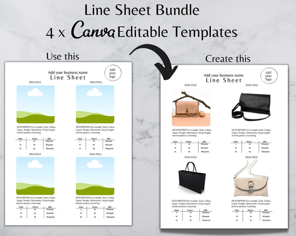 Editable Line Sheet Templates Bundle, Wholesale Linesheet Templates - Etsy