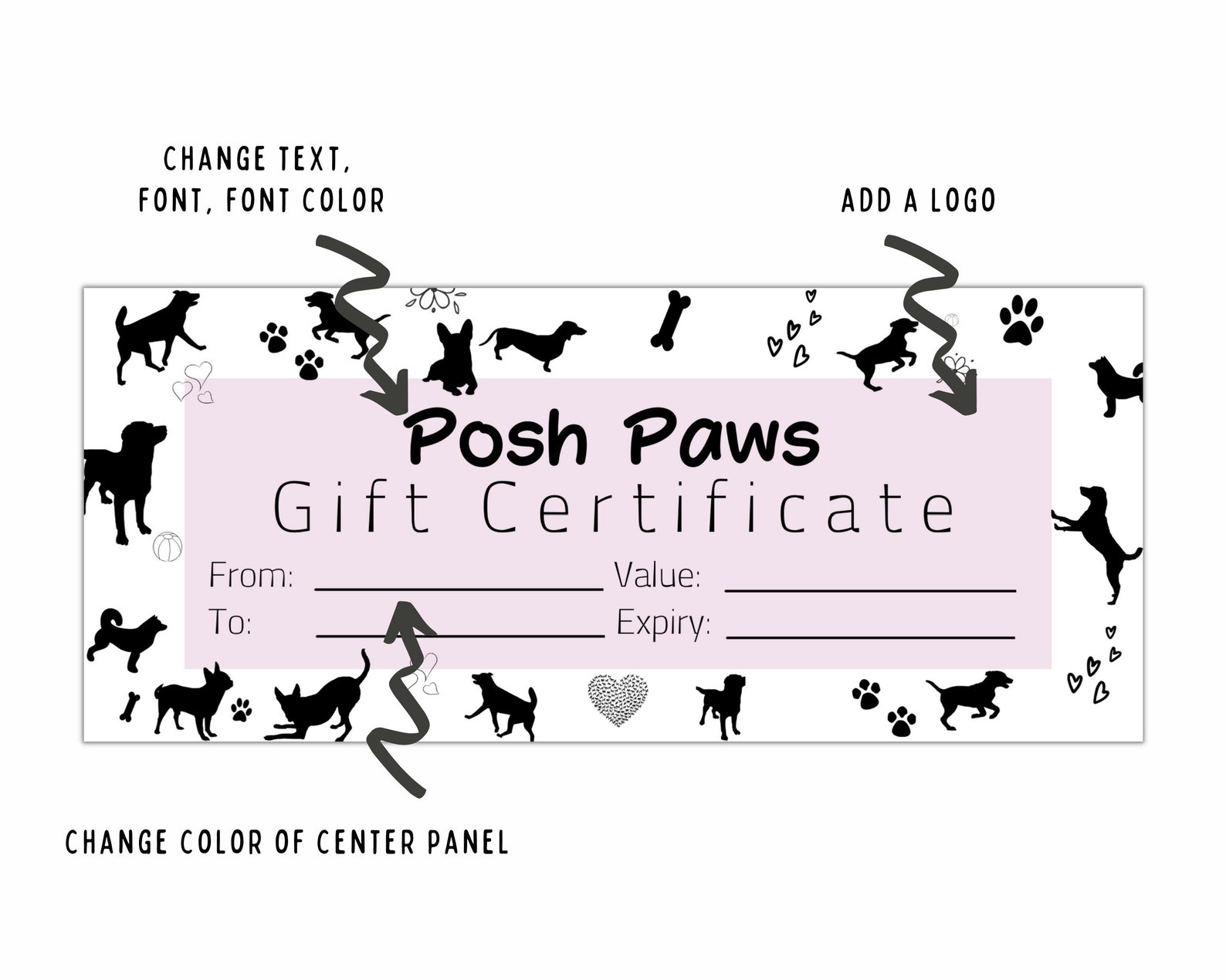 Dog Gift Certificate Printable Template. DIY Editable Gift Card, Add ...