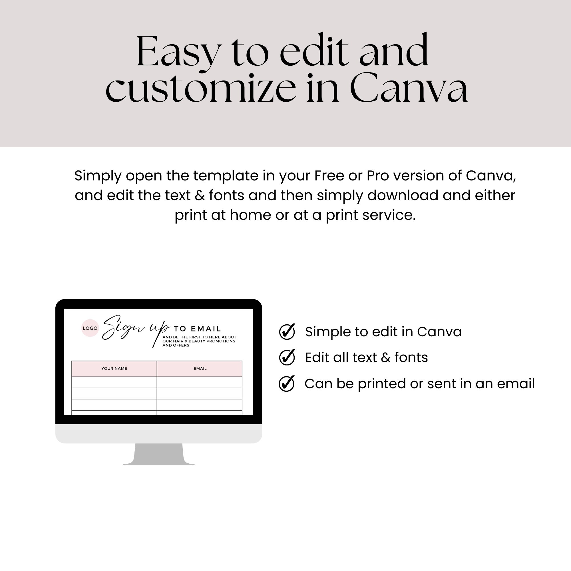 Email List Sign-up, Editable Mailing List Canva Template, Sign up Form ...