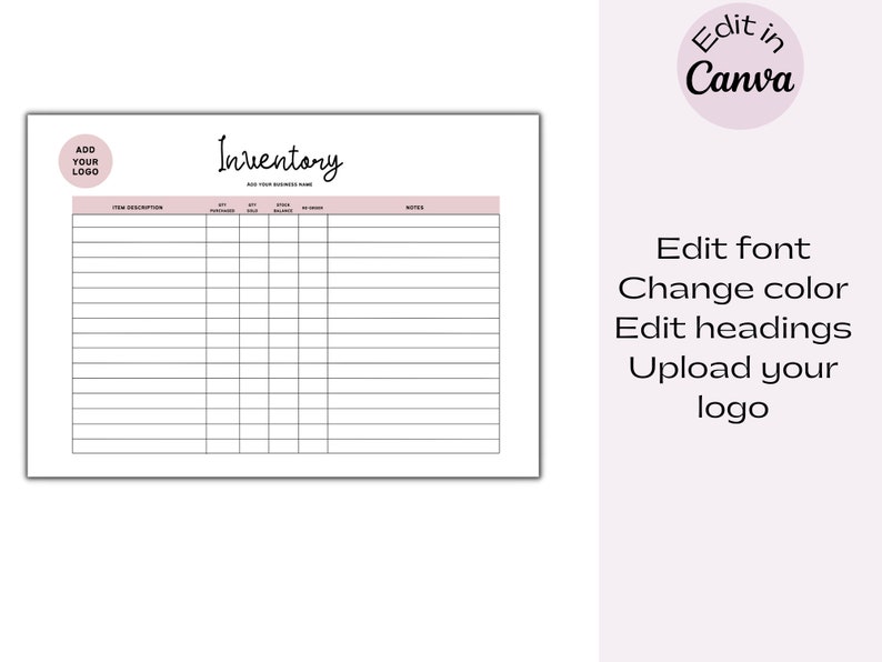 Editable Inventory Tracker, Printable Business Inventory Record ...