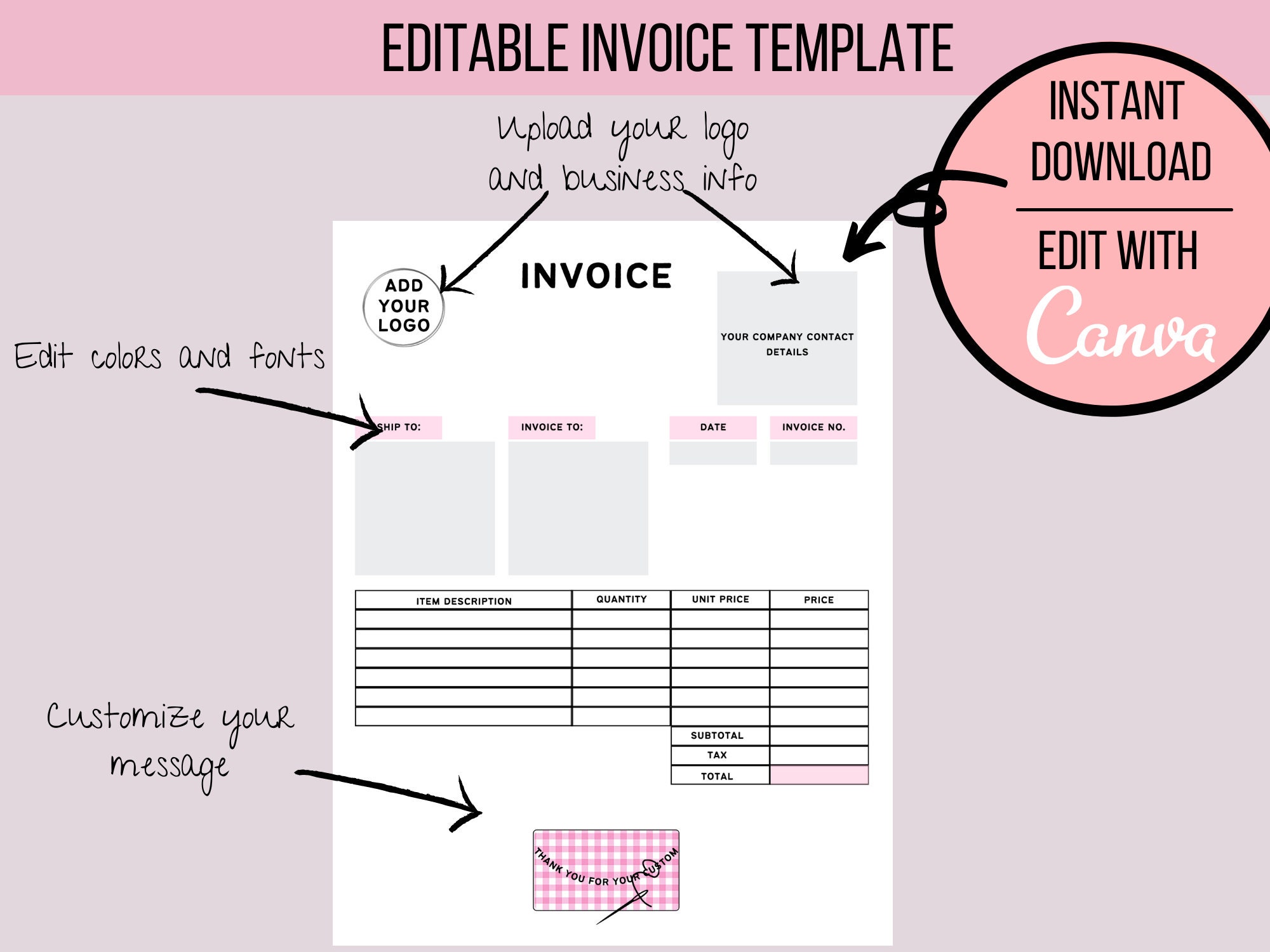 Editable Stitch Craft Business Invoice Template, Customizable and ...