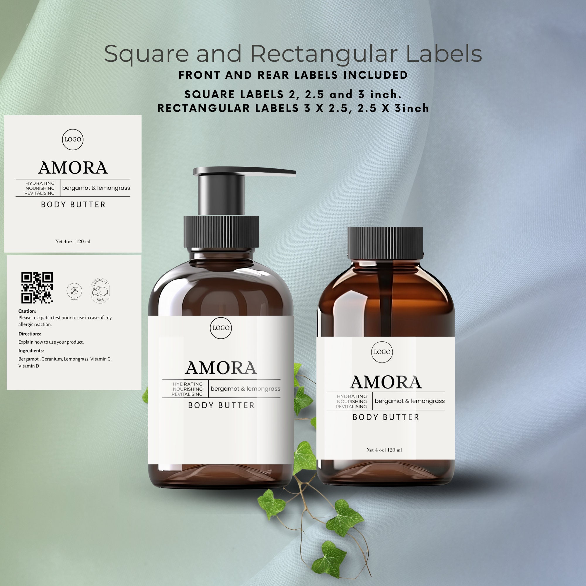 Neutral Cosmetic Bottle Label Templates Body Care Labels for - Etsy