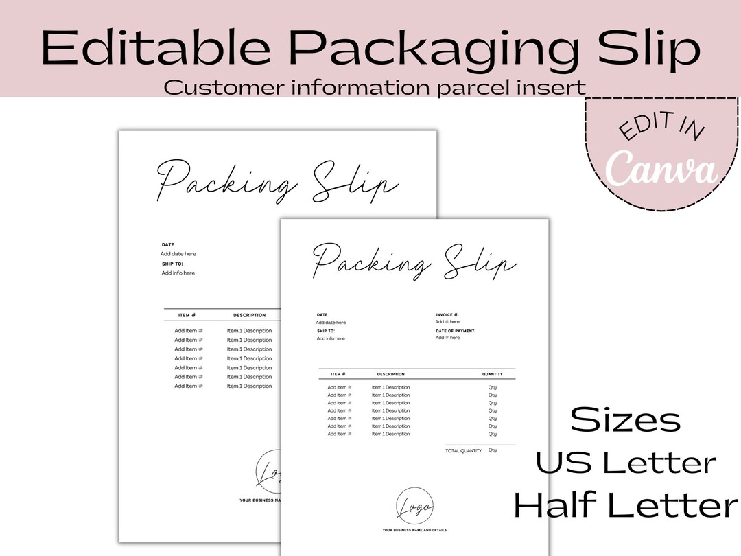 Minimalist Editable Packing Slip Template, Editable Delivery Note ...