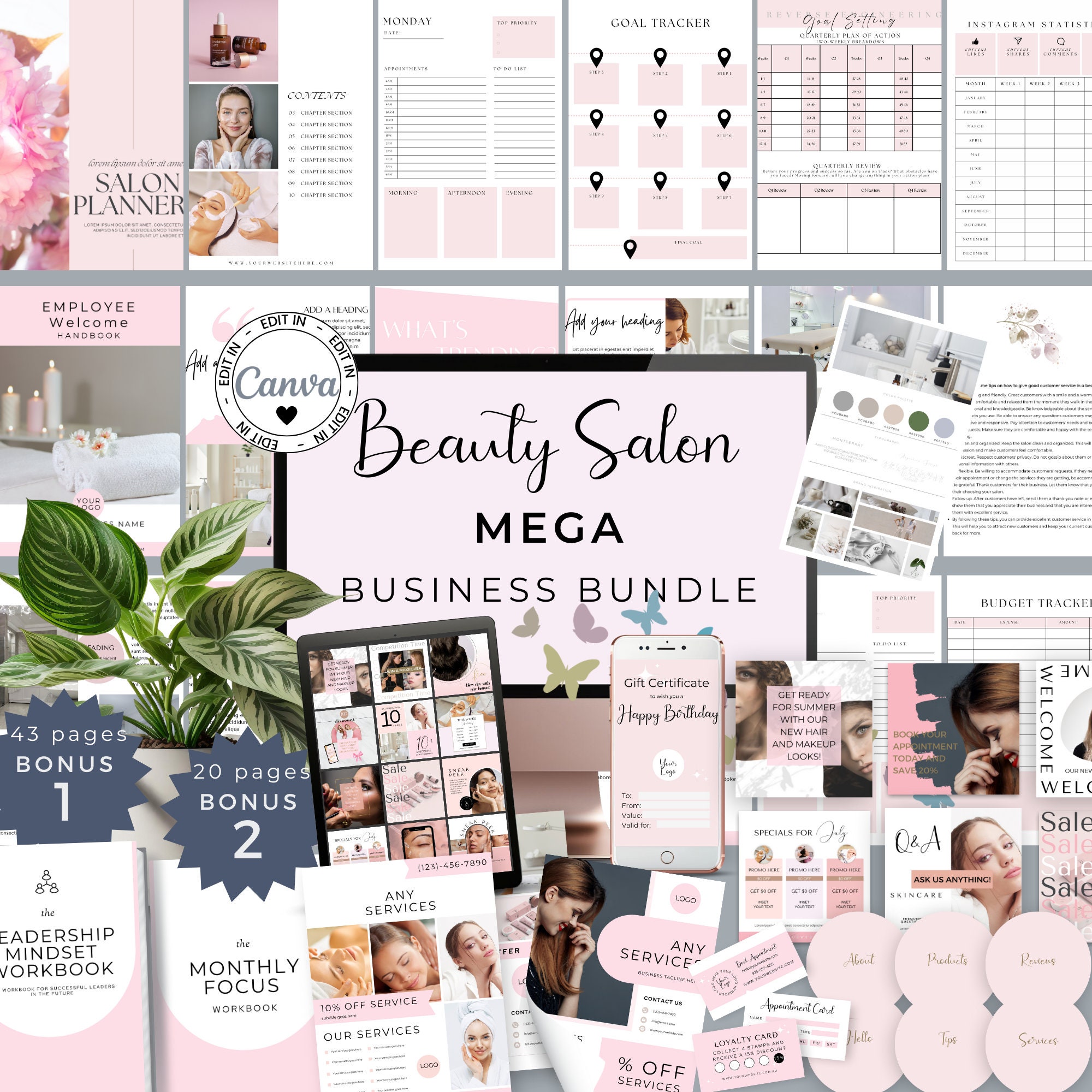 Beauty Salon Planner and Business Templates Pack Instagram - Etsy