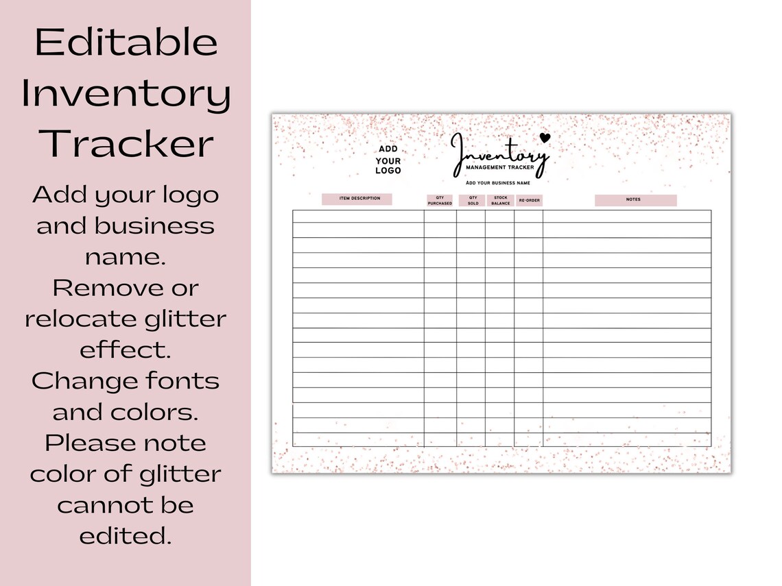 Editable Inventory Tracker, Printable Business Inventory Record ...