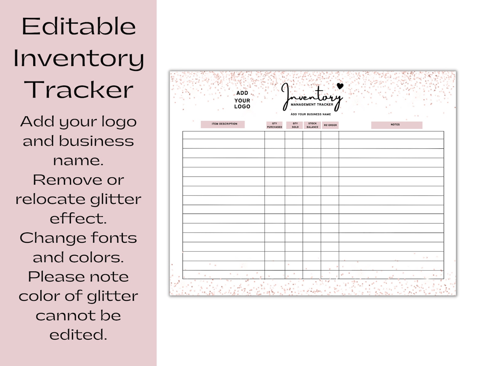 Editable Inventory Tracker, Printable Business Inventory Record ...
