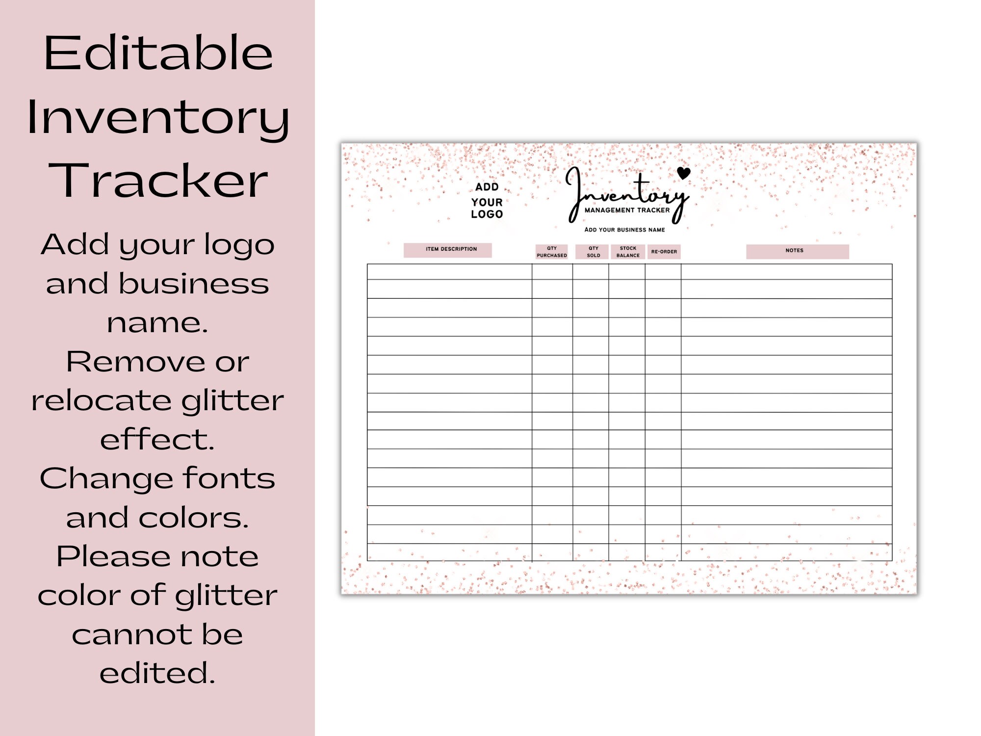 Editable Inventory Tracker, Printable Business Inventory Record ...