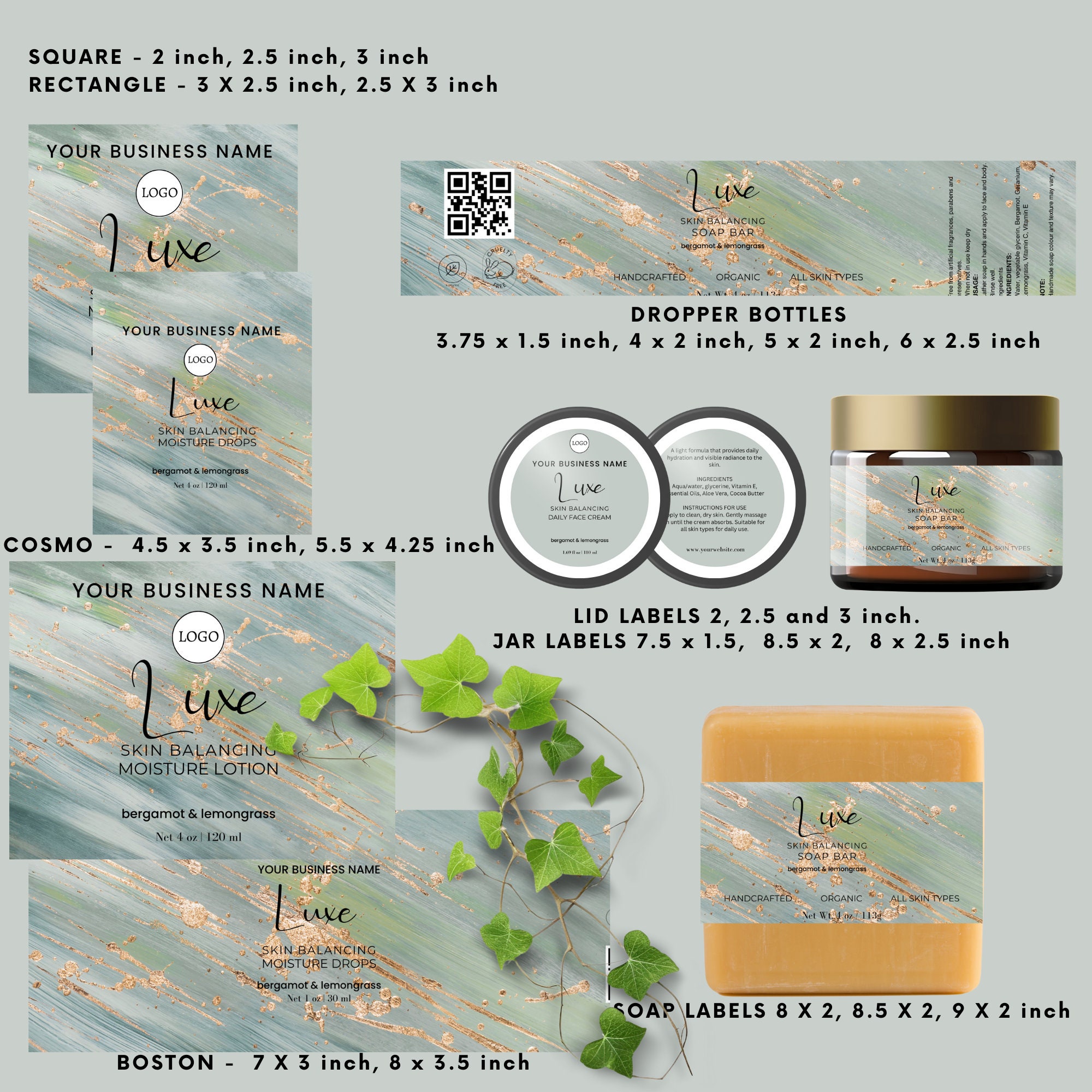 Cosmetic Bottle Labels Templates, Skincare Sticker Labels for Beauty ...