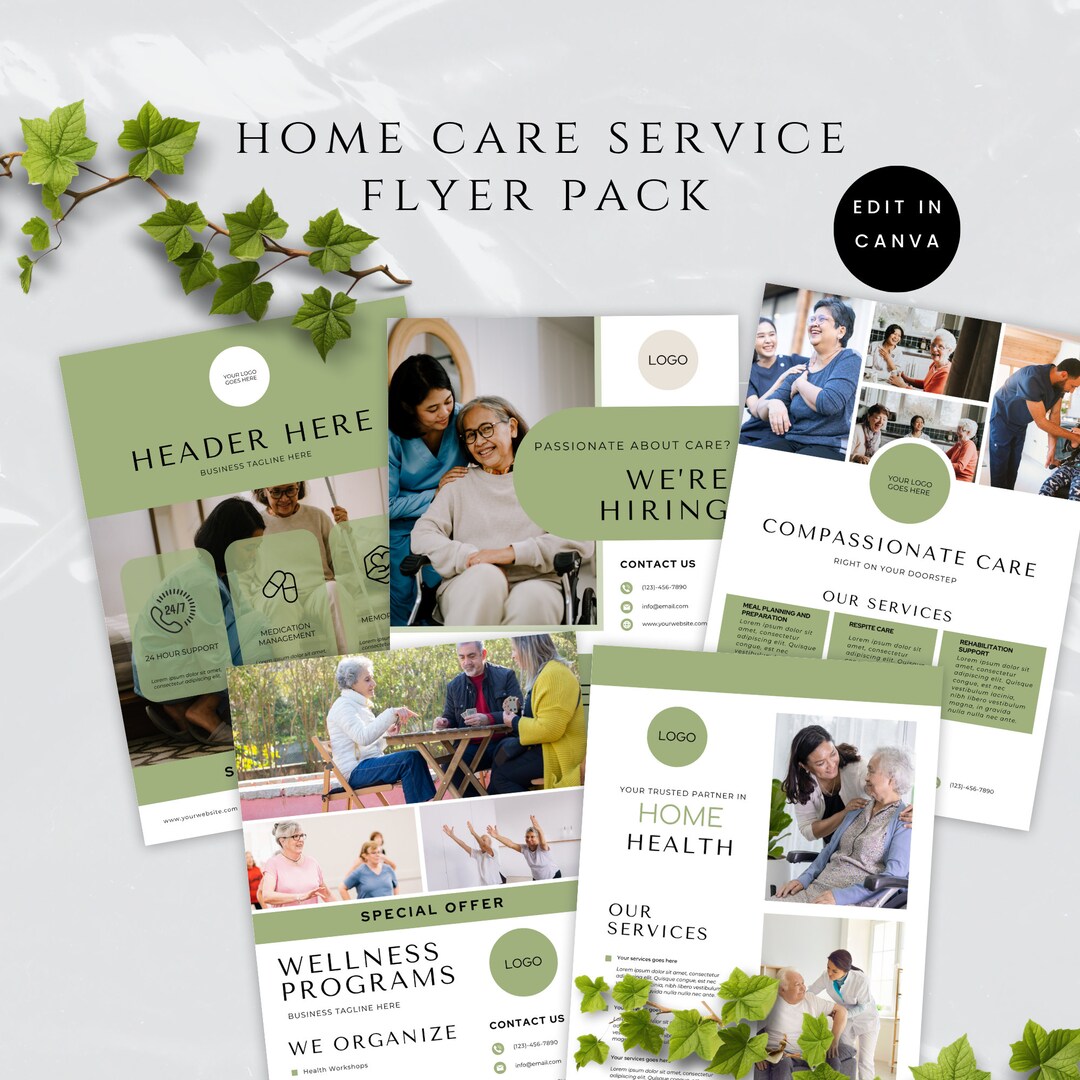 Home Care Service Flyers Pack, Flyers Templates for at Home Caregiver ...