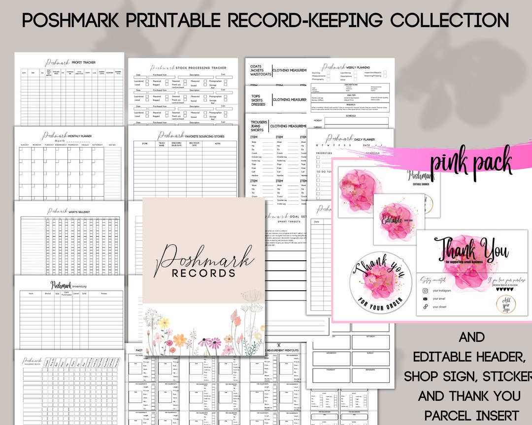 Poshmark Reseller Bundle, Printable Planner Worksheets, Editable Header ...