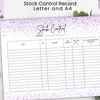 Stock Control Template, Inventory Management PDF Printable Record Sheet ...