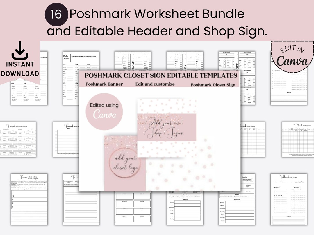 Poshmark Reseller Bundle, Printable Planner Worksheets, Editable Header ...