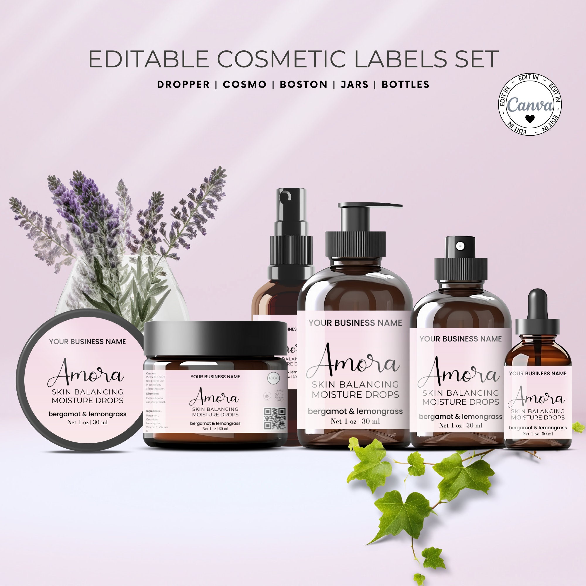 Cosmetic Bottle Labels Templates, Skincare Sticker Labels for Beauty ...