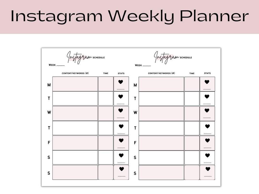 Instagram Weekly Planner, Content Planner, Social Media Printable ...