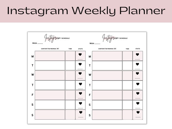 Instagram Weekly Planner Content Planner Social Media | Etsy