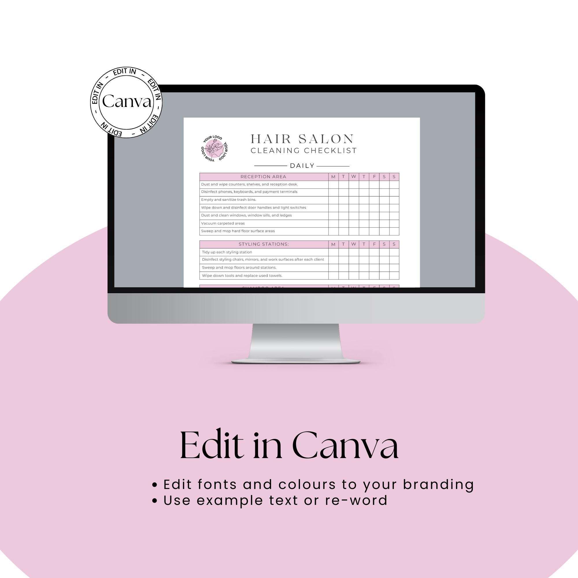 Hair Salon Cleaning Checklist Template, Editable Cleaning Rota for ...